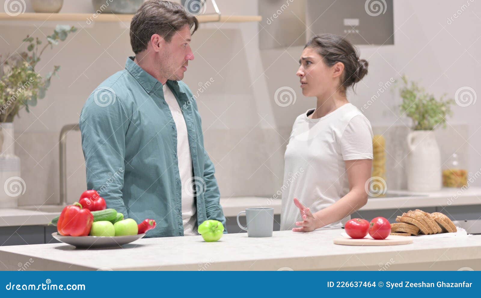 Young Indian Woman Arguing with Young Man in Kitchen Stock Photo ...