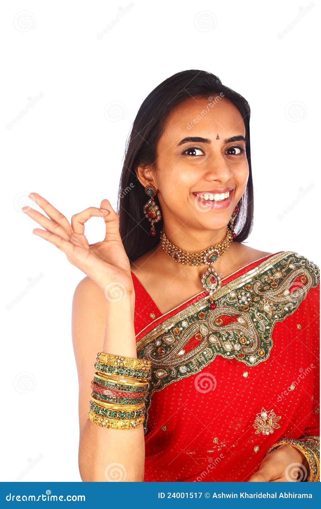 Young Indian Woman with Ok Gesture. Stock Image - Image of sari ...