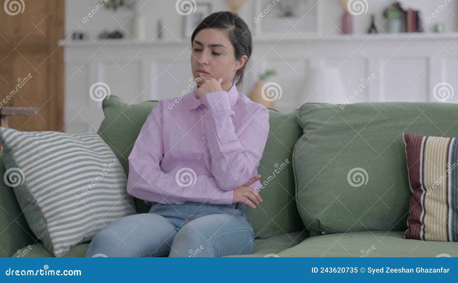 Indian Woman Thinking while Sitting on Sofa Stock Video - Video of sofa ...