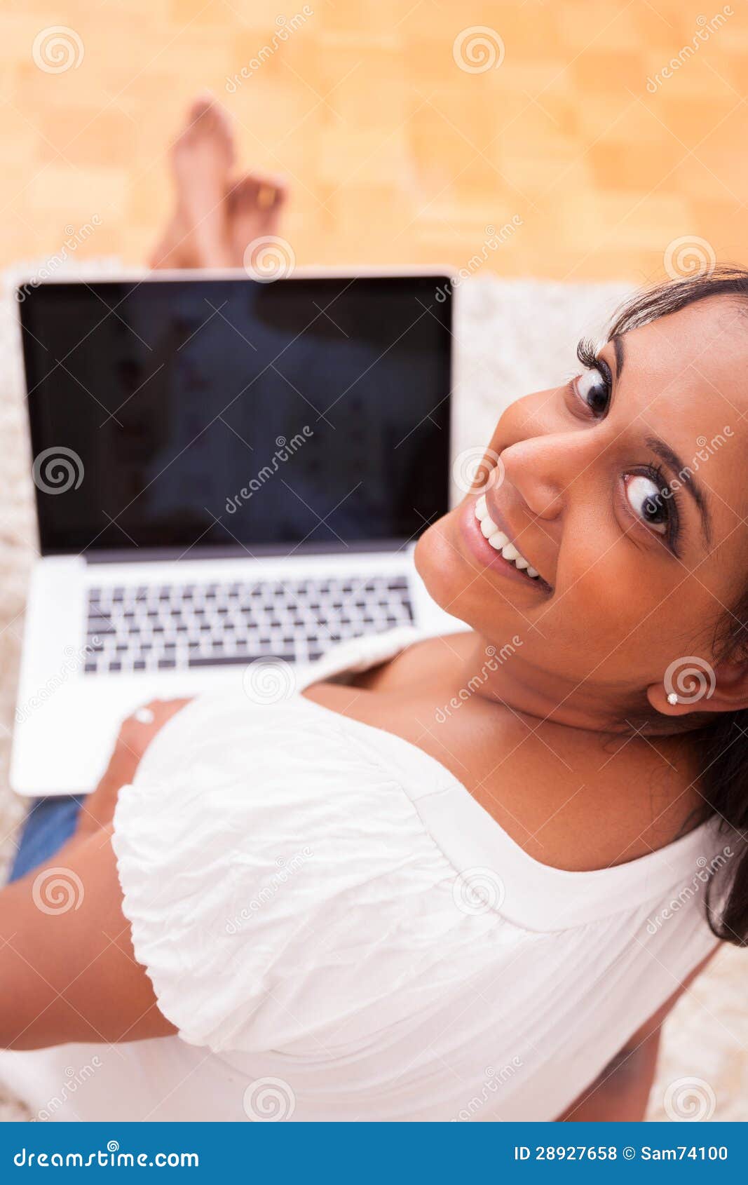 Young Indian Woman Using a Laptop Stock Photo - Image of computer ...