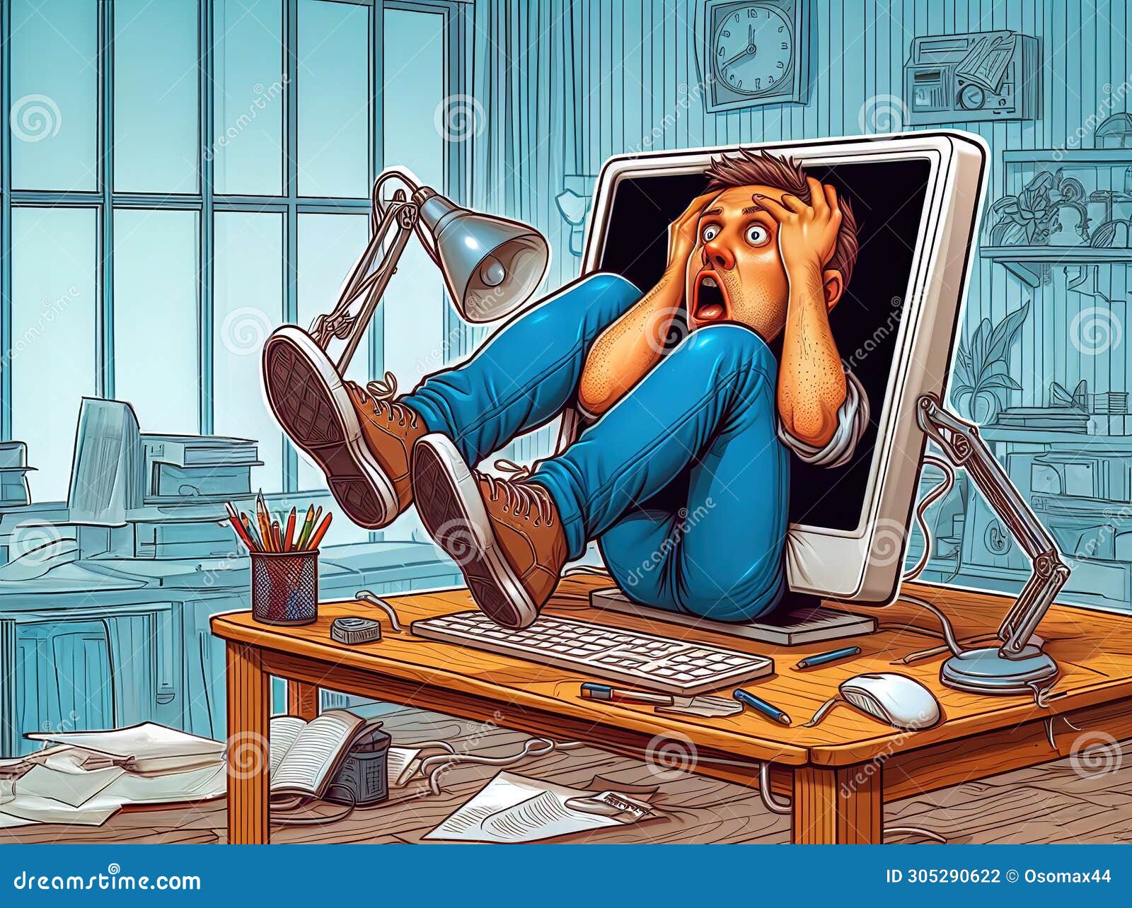 Young Individual Overwhelmed and Engulfed by Excessive Work and Screen ...