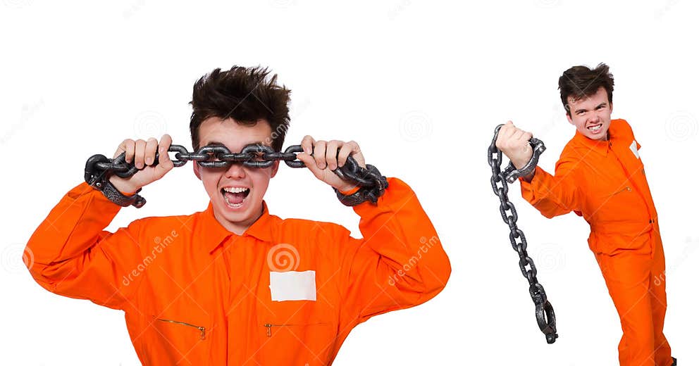 The Young Inmate with Chains Isolated on the White Stock Image - Image ...