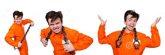 The Young Inmate with Chains Isolated on the White Stock Image - Image ...