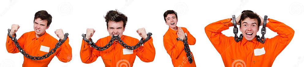 The Young Inmate with Chains Isolated on the White Stock Photo - Image ...