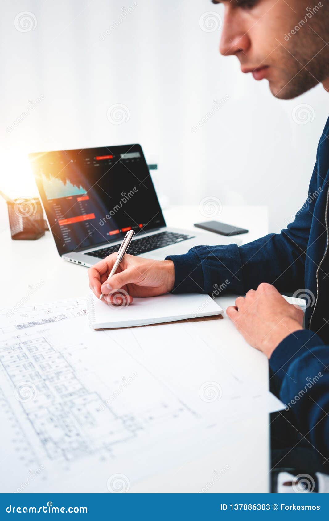 Young Intelligent Architect Designer Working at Modern Studio Office ...