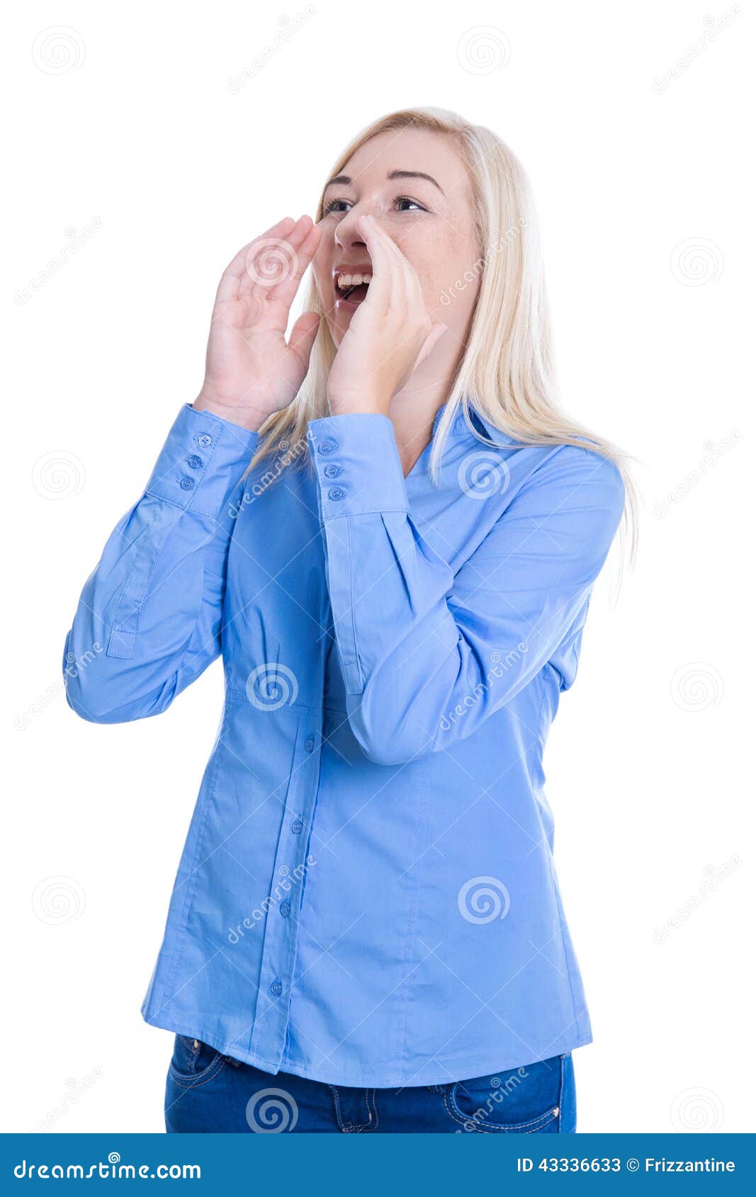 Young Isolated Woman in Blue Calling or Crying Sending a Message Stock ...