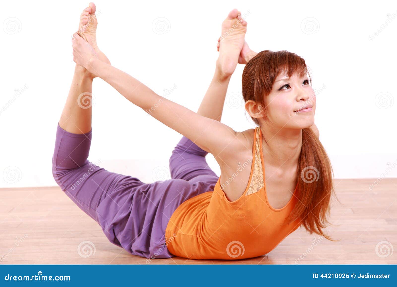 Young Japanese Woman Doing YOGA Bow Pose Stock Photo - Image of moon ...