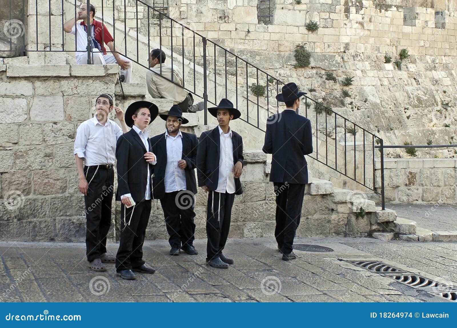 A Young Jewish Hasid Boy In A Traditional Headdress Of A Kippah And ...