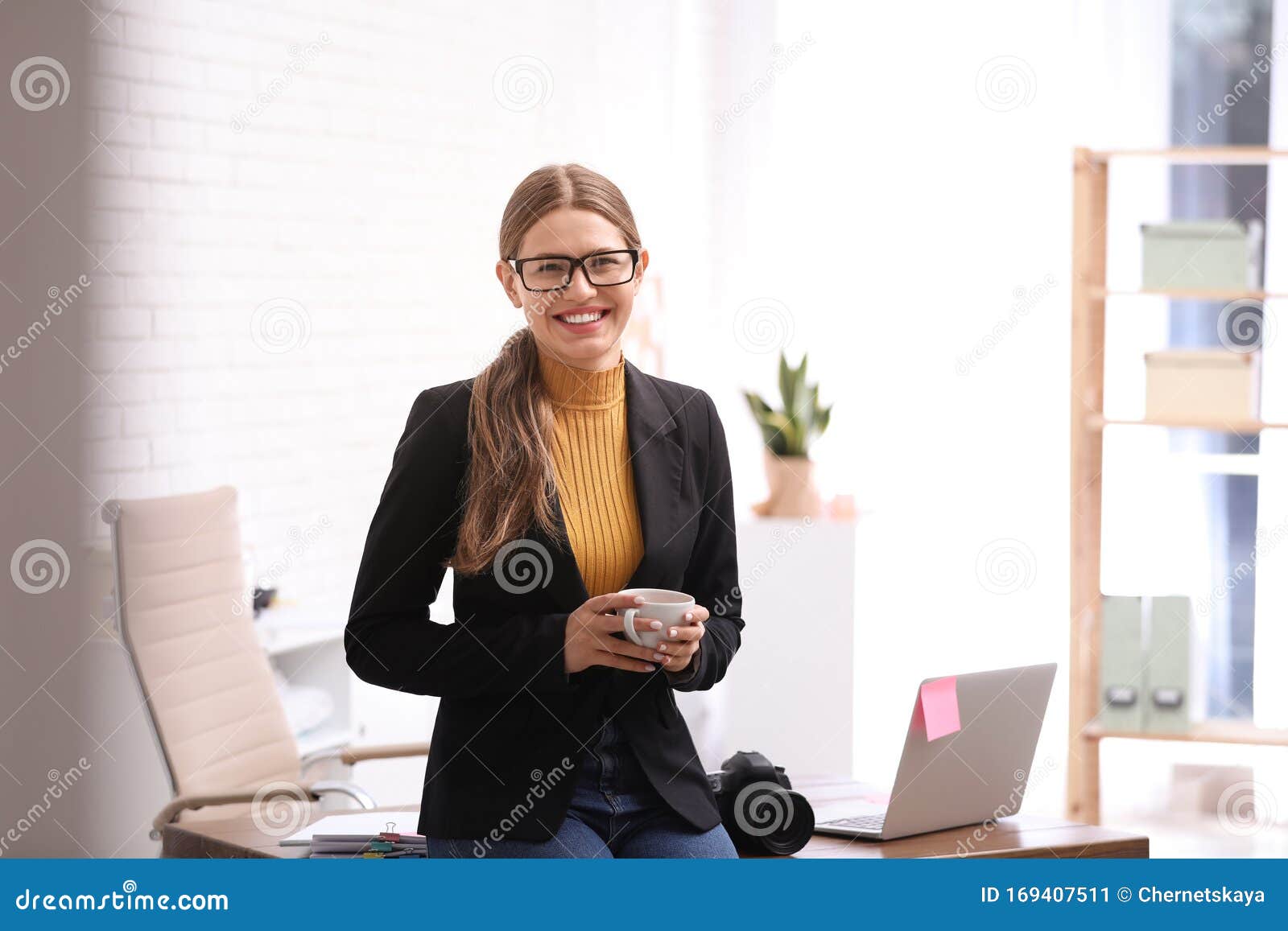 Young Journalist with Coffee at Workplace Stock Image - Image of ...
