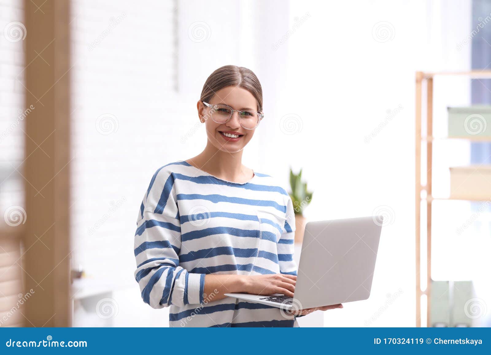Young Journalist with Laptop in Office Stock Image - Image of ...