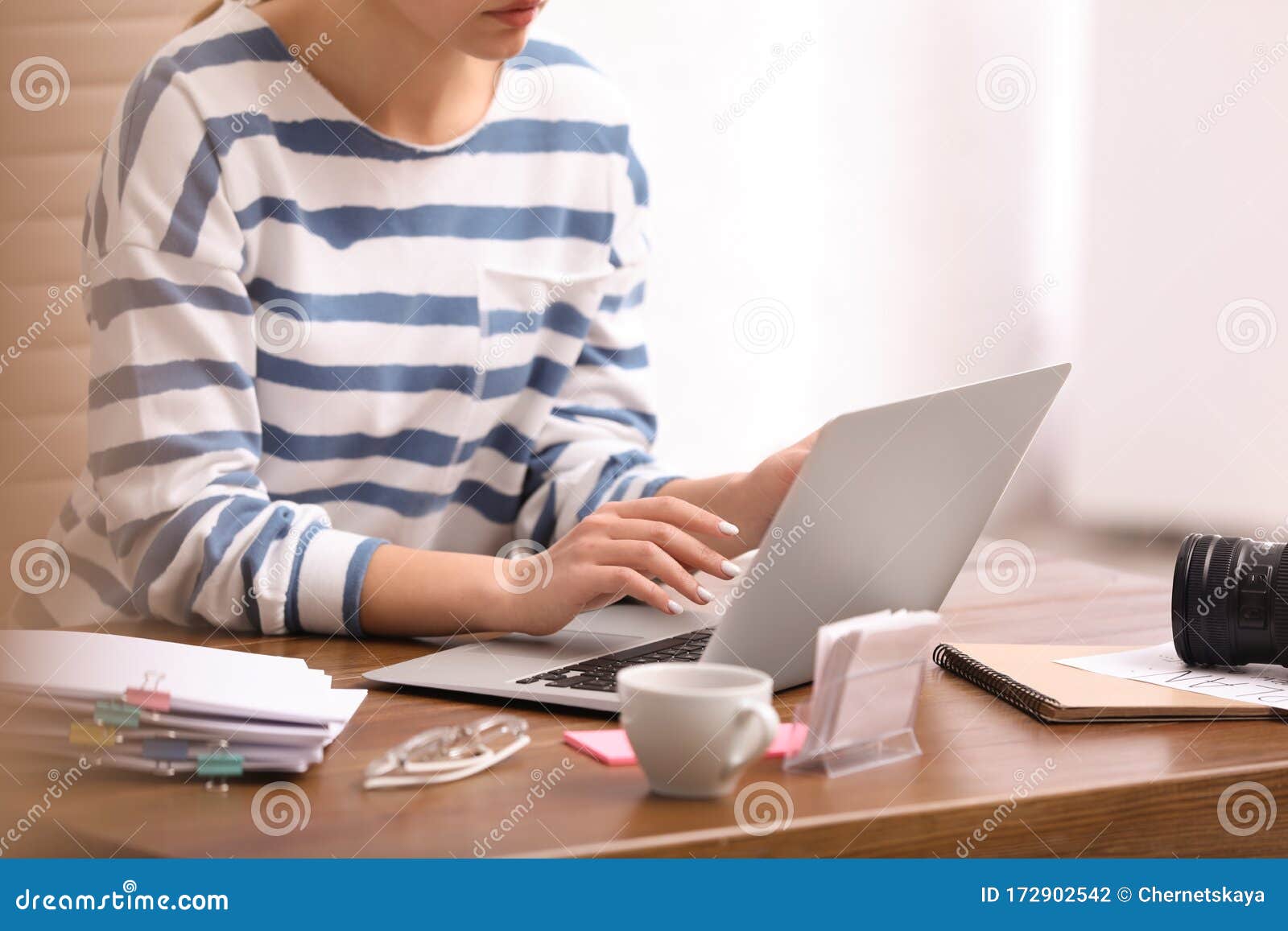 Young Journalist Working with Laptop in Office Stock Photo - Image of ...