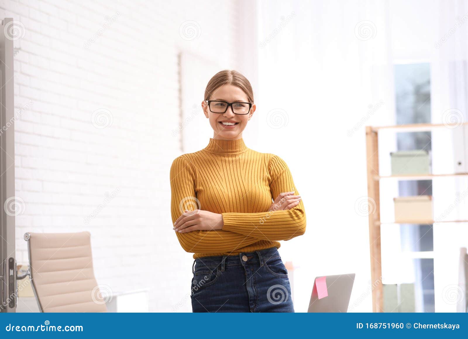 Young Journalist In A Television Recording Studio Is Talking Into A ...