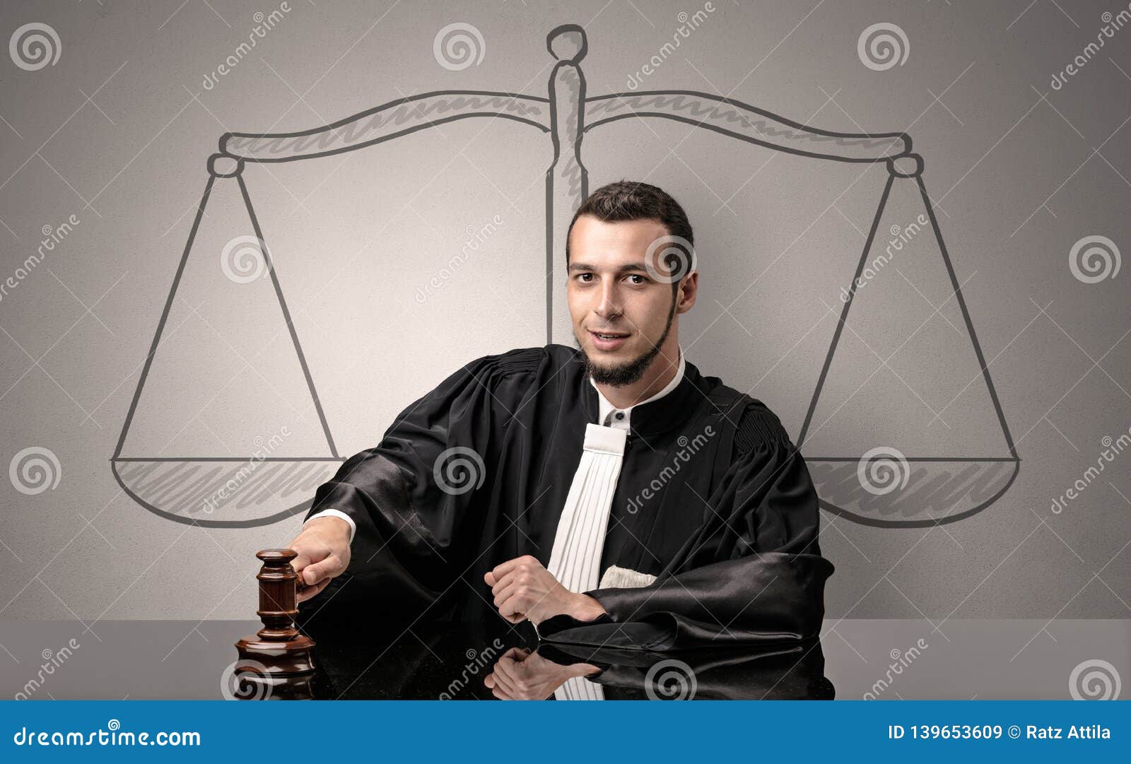 Young Judge in Gown Deciding Stock Image - Image of point, courtroom ...