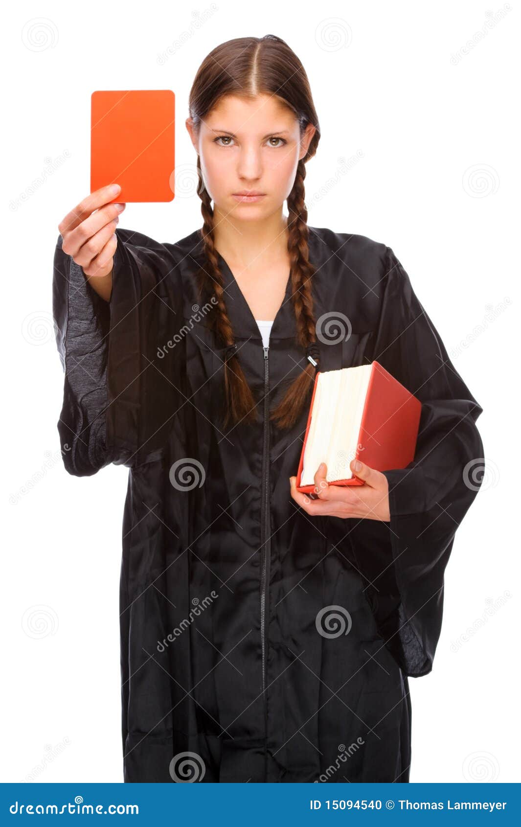 Young judge with red card stock photo. Image of businesswoman - 15094540
