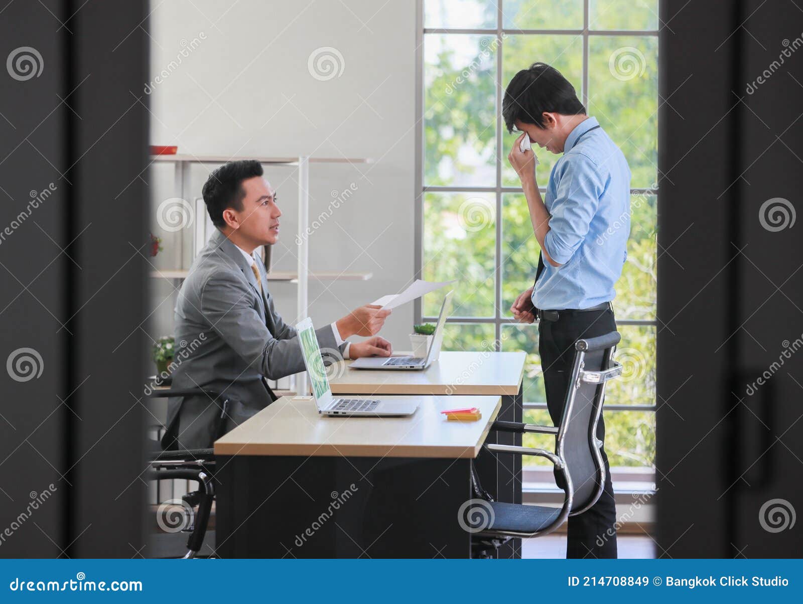 A Young Junior Employee Feels Sad and Crying when the Boss Blame and ...