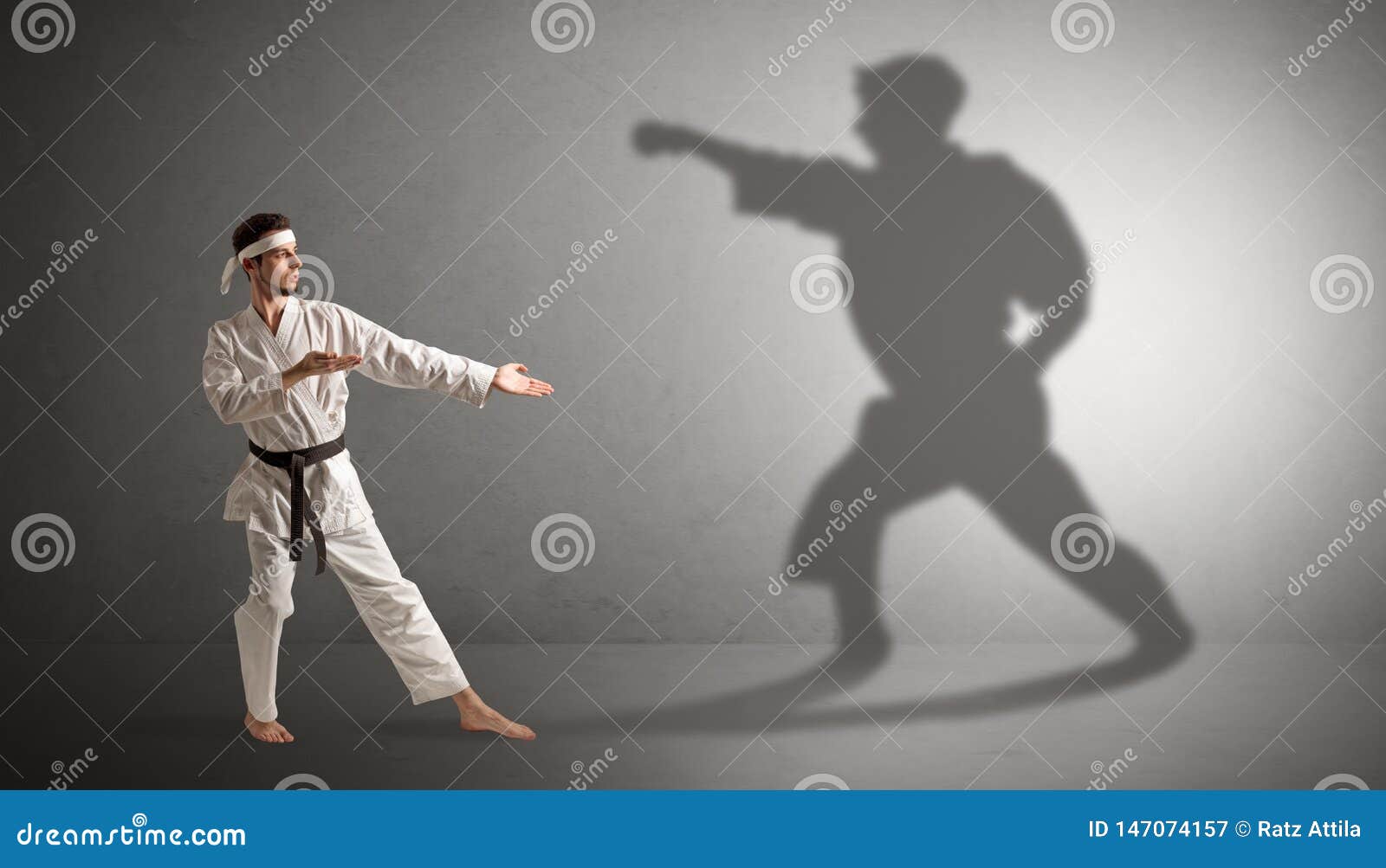Karate Man Confronting with His Own Shadow Stock Image - Image of ...