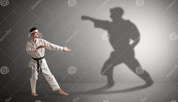 Karate Man Confronting with His Own Shadow Stock Image - Image of ...