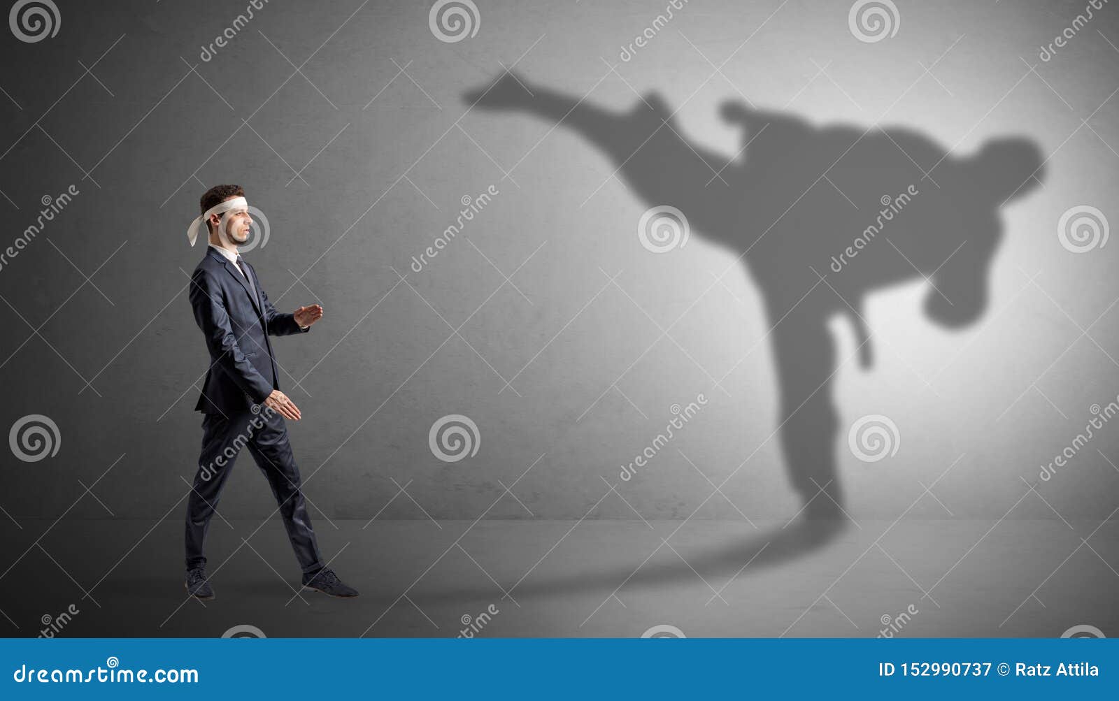Karate Man Confronting with His Own Shadow Stock Image - Image of ...