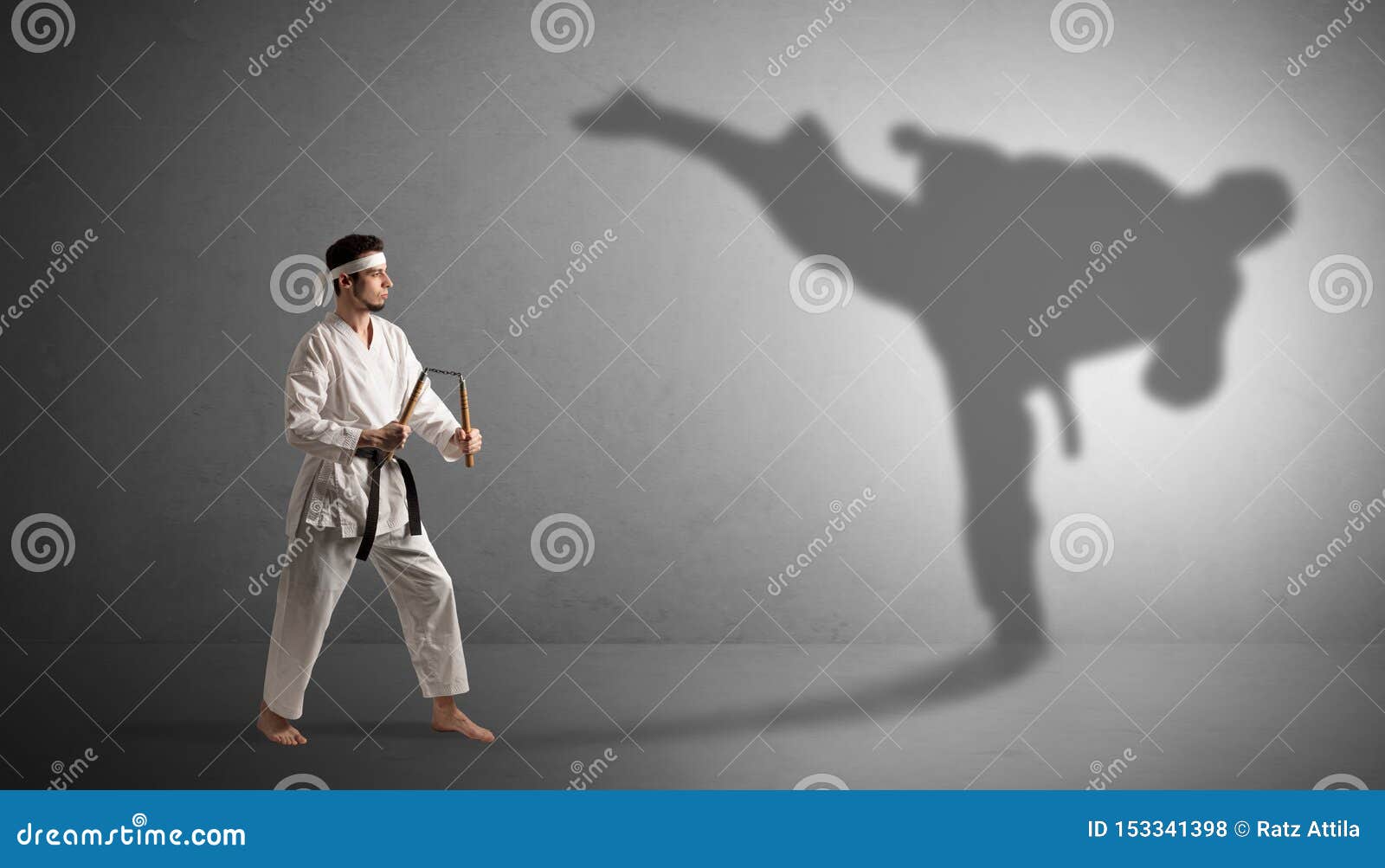 Karate Man Confronting with His Own Shadow Stock Photo - Image of body ...