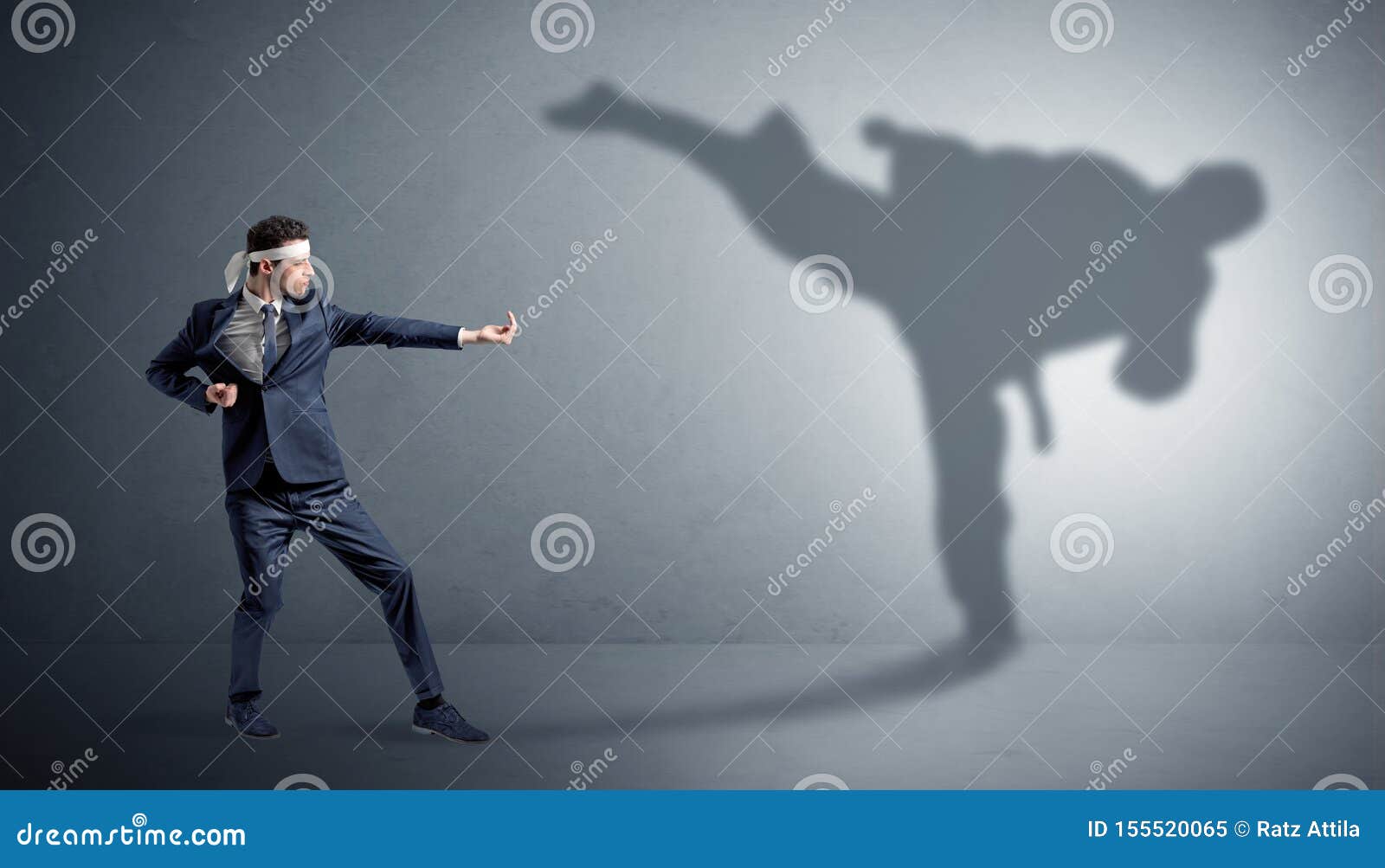 Karate Man Confronting with His Own Shadow Stock Image - Image of kick ...