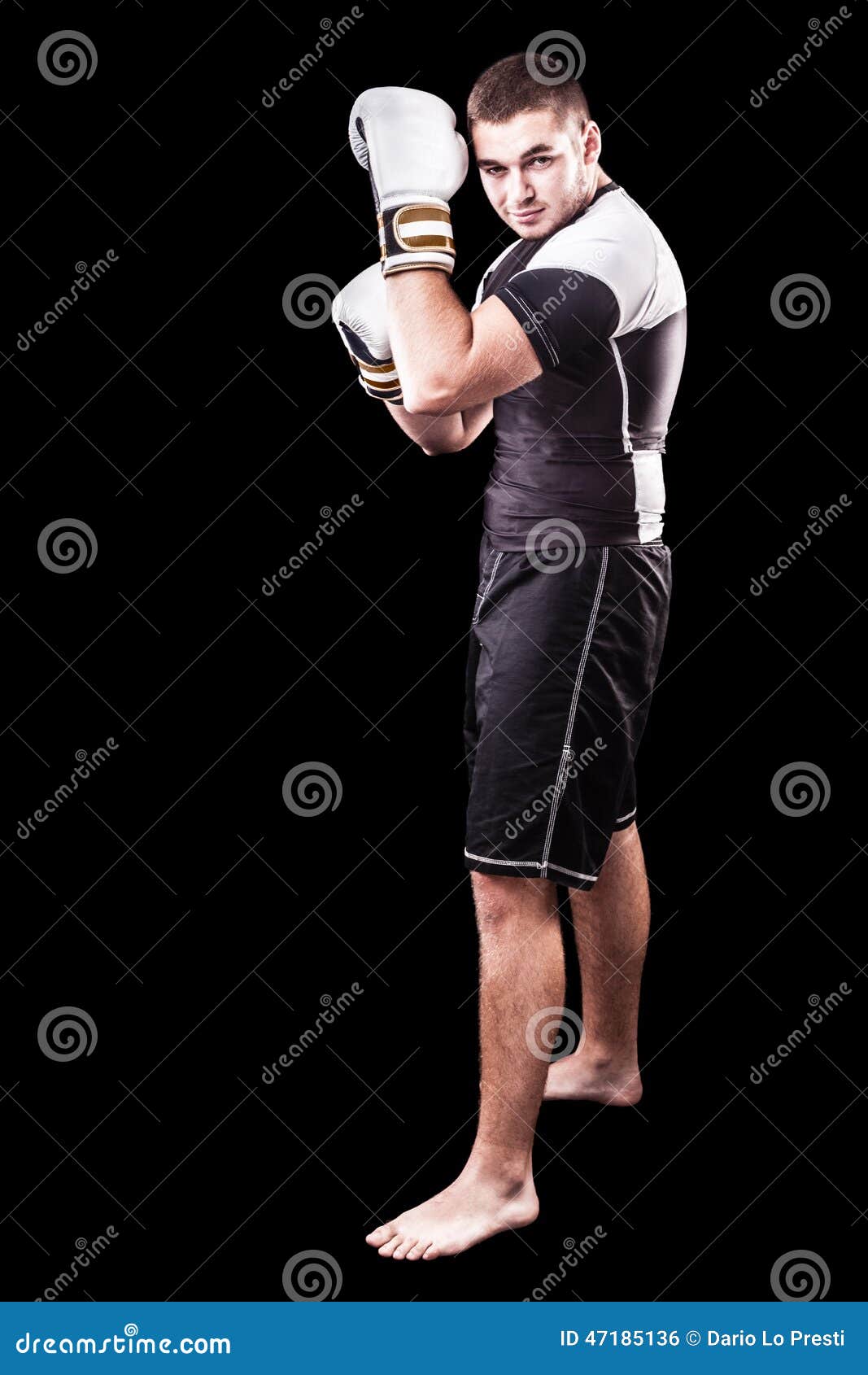 Young Kickboxer Making Kicks At Gym. Sportsman Getting Ready For Fight ...