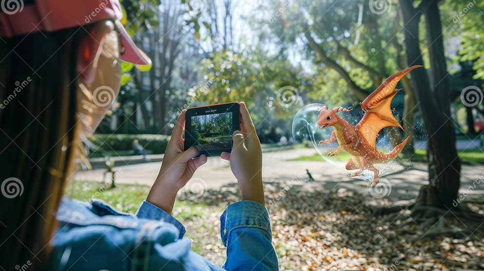 A Young Kid Captures the Magic of Augmented Reality by Playing with a Virtual Dragon in a Sunlit ...