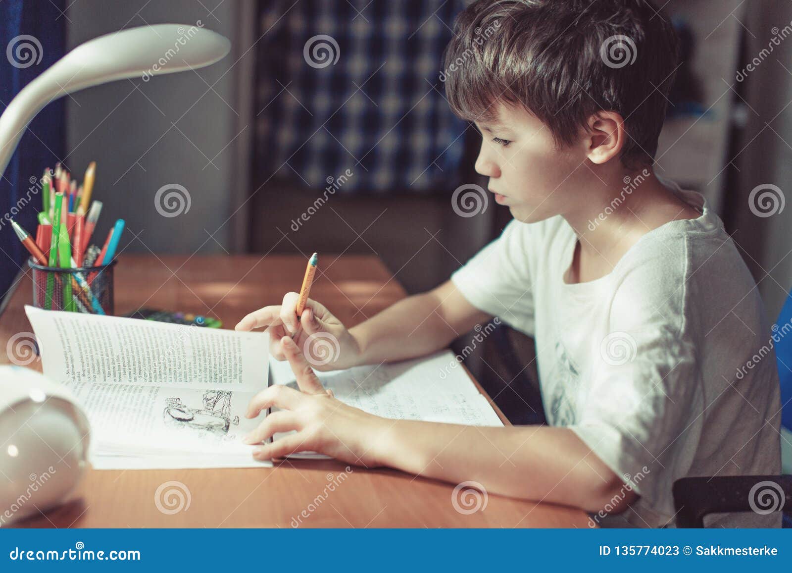 Young Kid Doing Homework or Learning at Home Stock Image - Image of ...