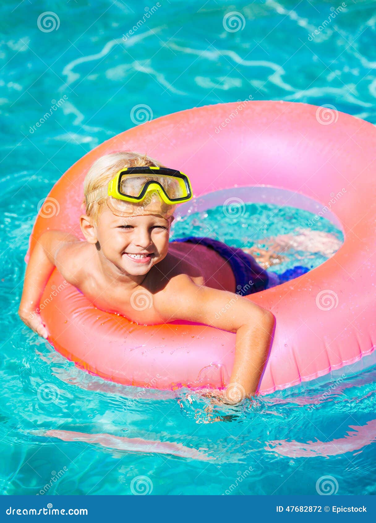 Young Kid Having Fun in Swimming Pool Stock Photo - Image of inflatable ...