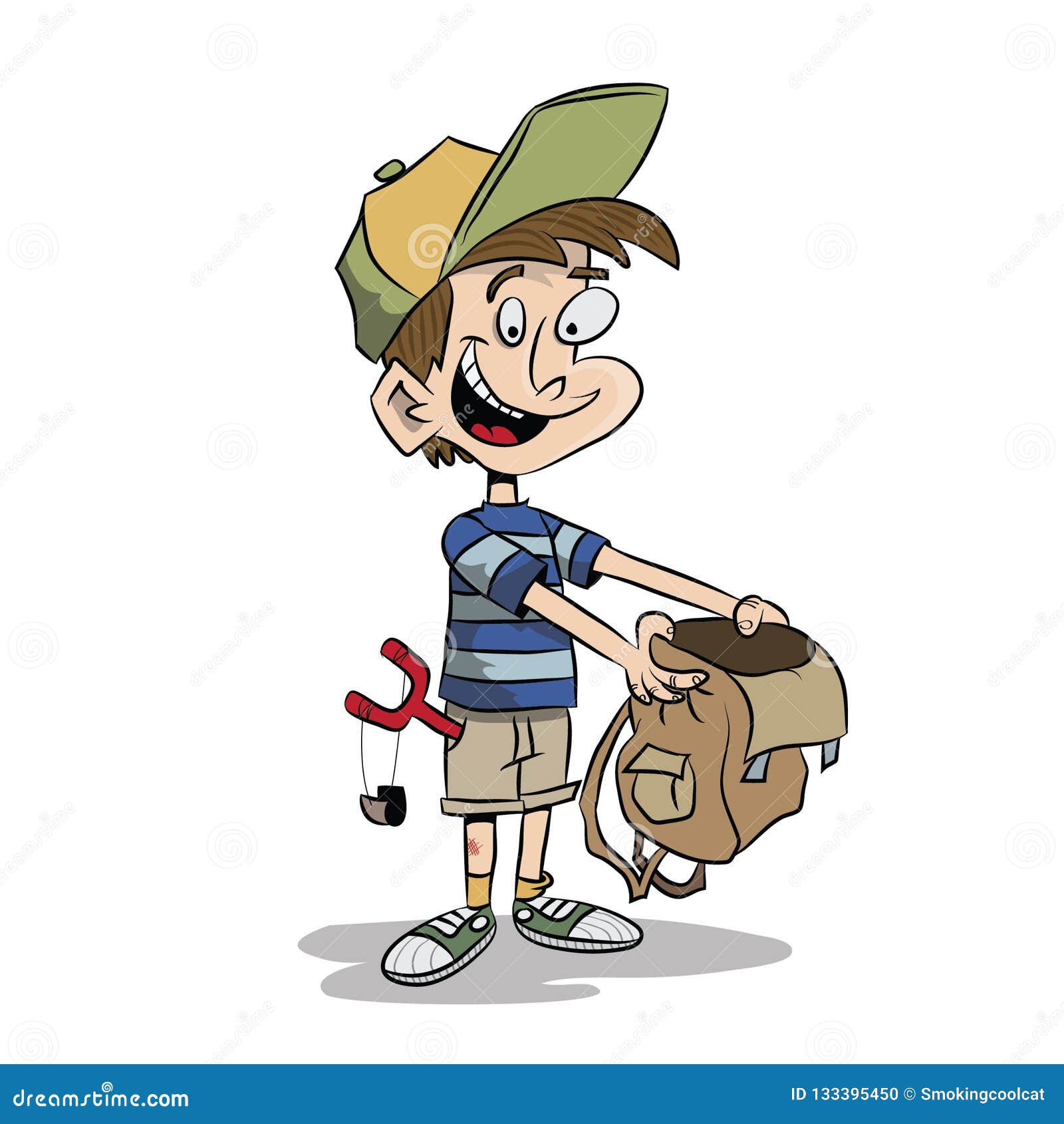 Young Kid Holding His Empty Backpack Stock Vector - Illustration of ...