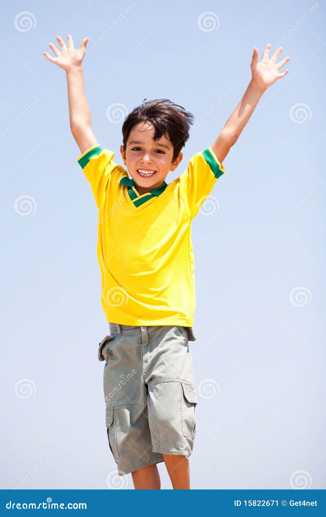 Young kid with raised arms stock image. Image of raised - 15822671
