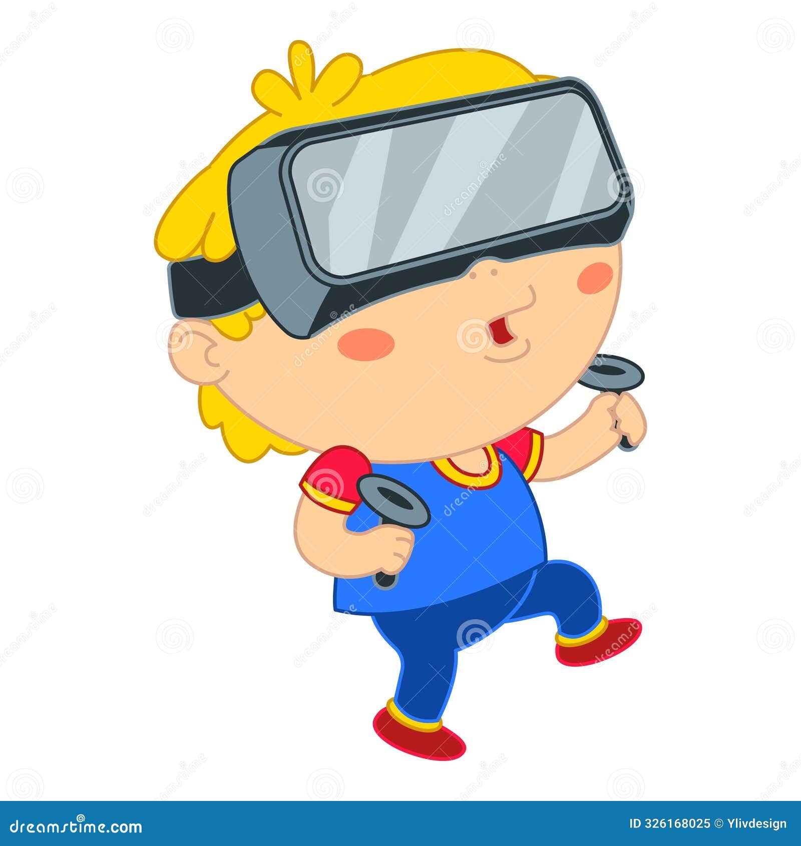 Young Kid Wearing Virtual Reality Headset Playing With Controllers ...