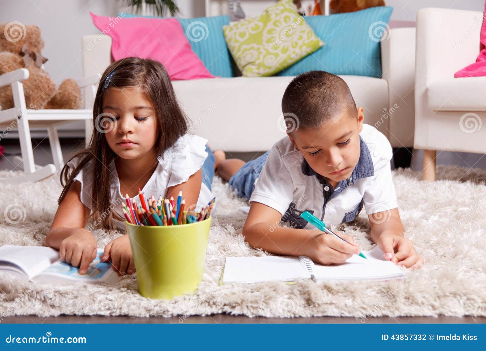 Young Kids Doing Homework at Home Stock Photo - Image of childhood ...