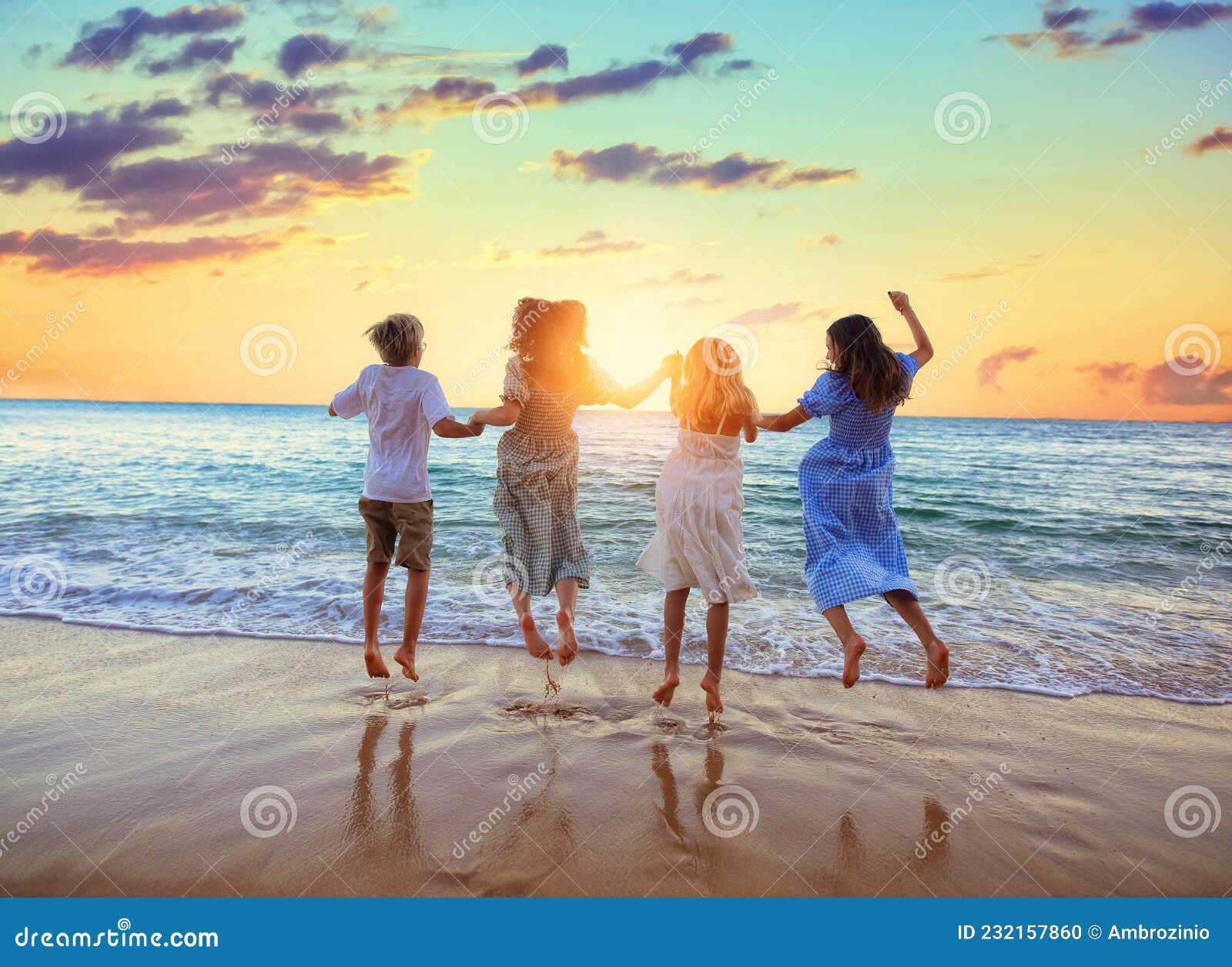 Young Kids are Jumping on Beach Stock Photo - Image of community ...