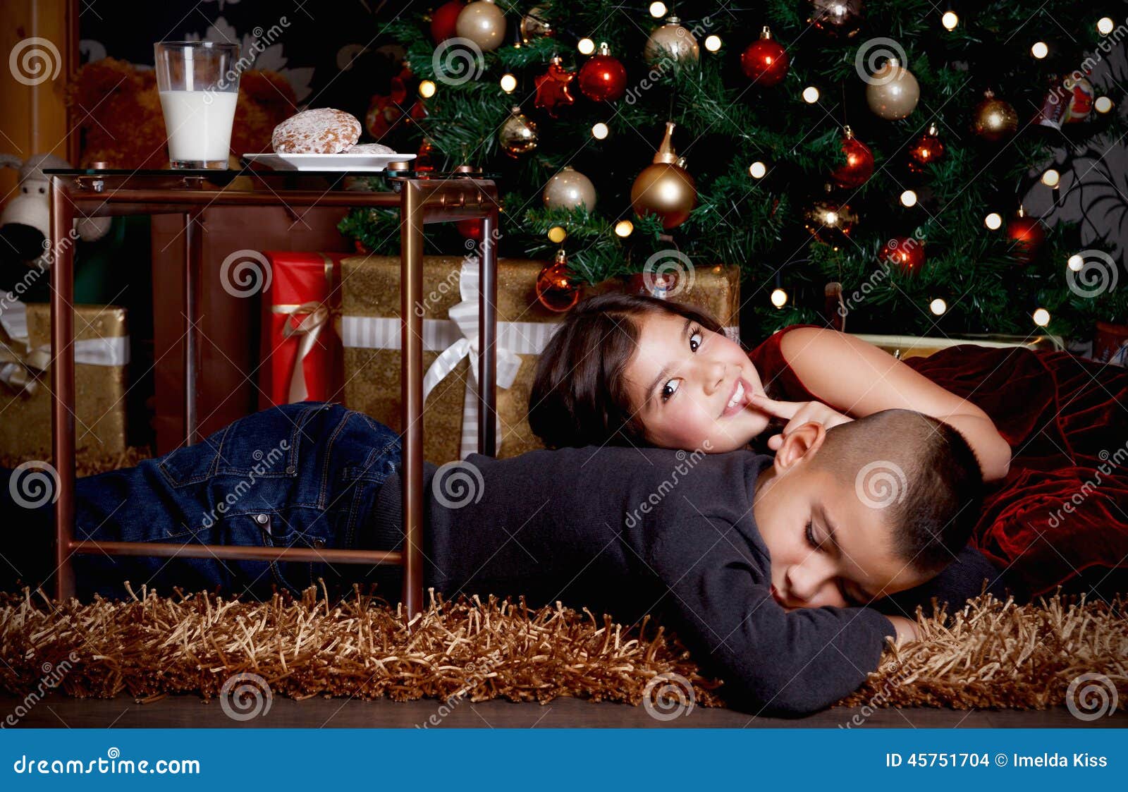 Young Kids Waiting for Santa Stock Photo - Image of decoration, excited ...