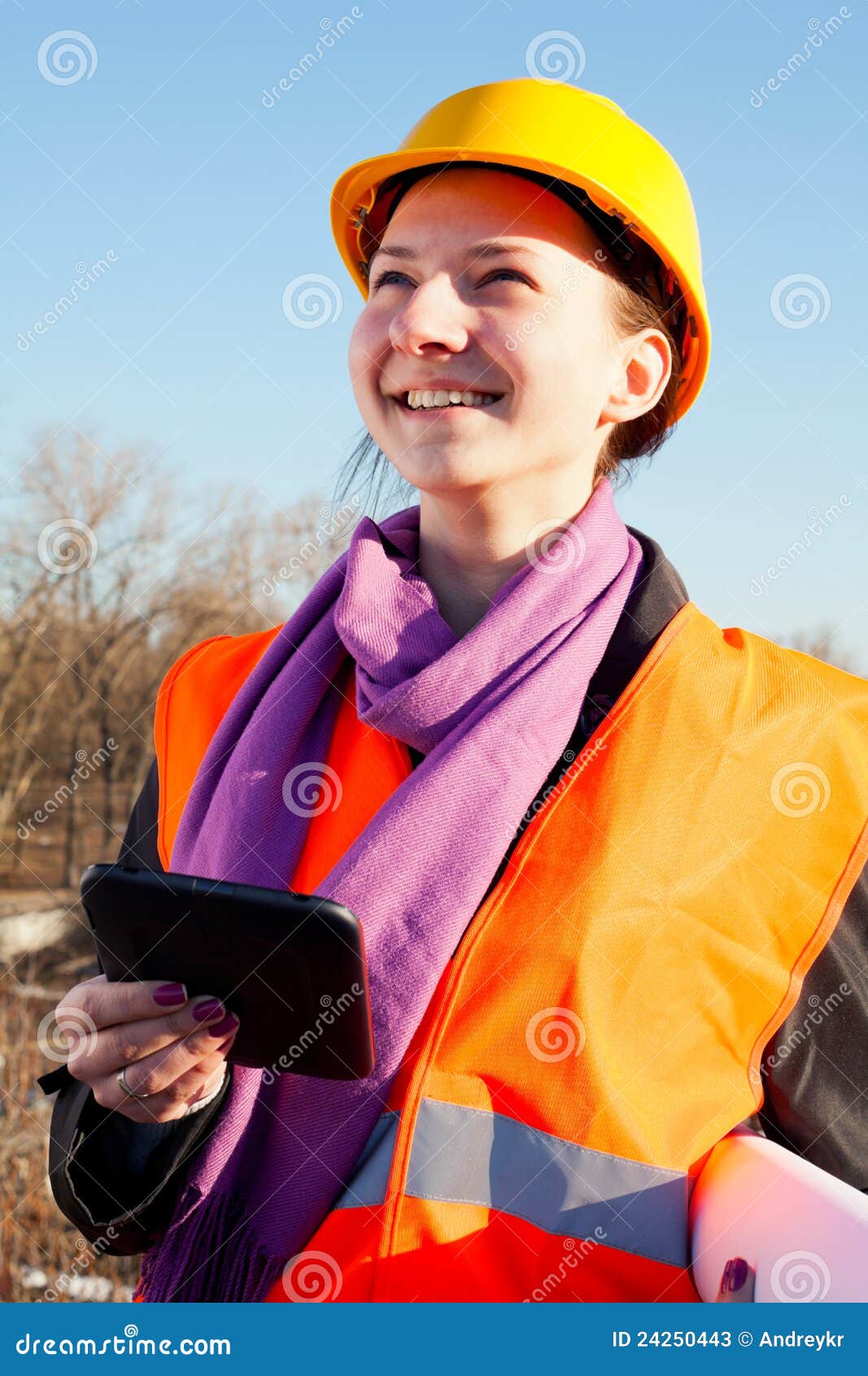 Young Lady Architect Staying Outdoors Stock Image - Image of foreman ...