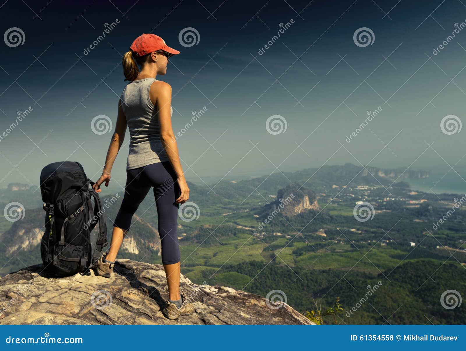 Young lady with backpack stock photo. Image of edge, peak - 61354558