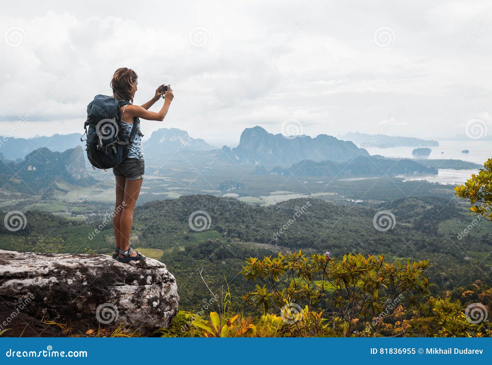 Young lady with backpack stock image. Image of overcast - 81836955
