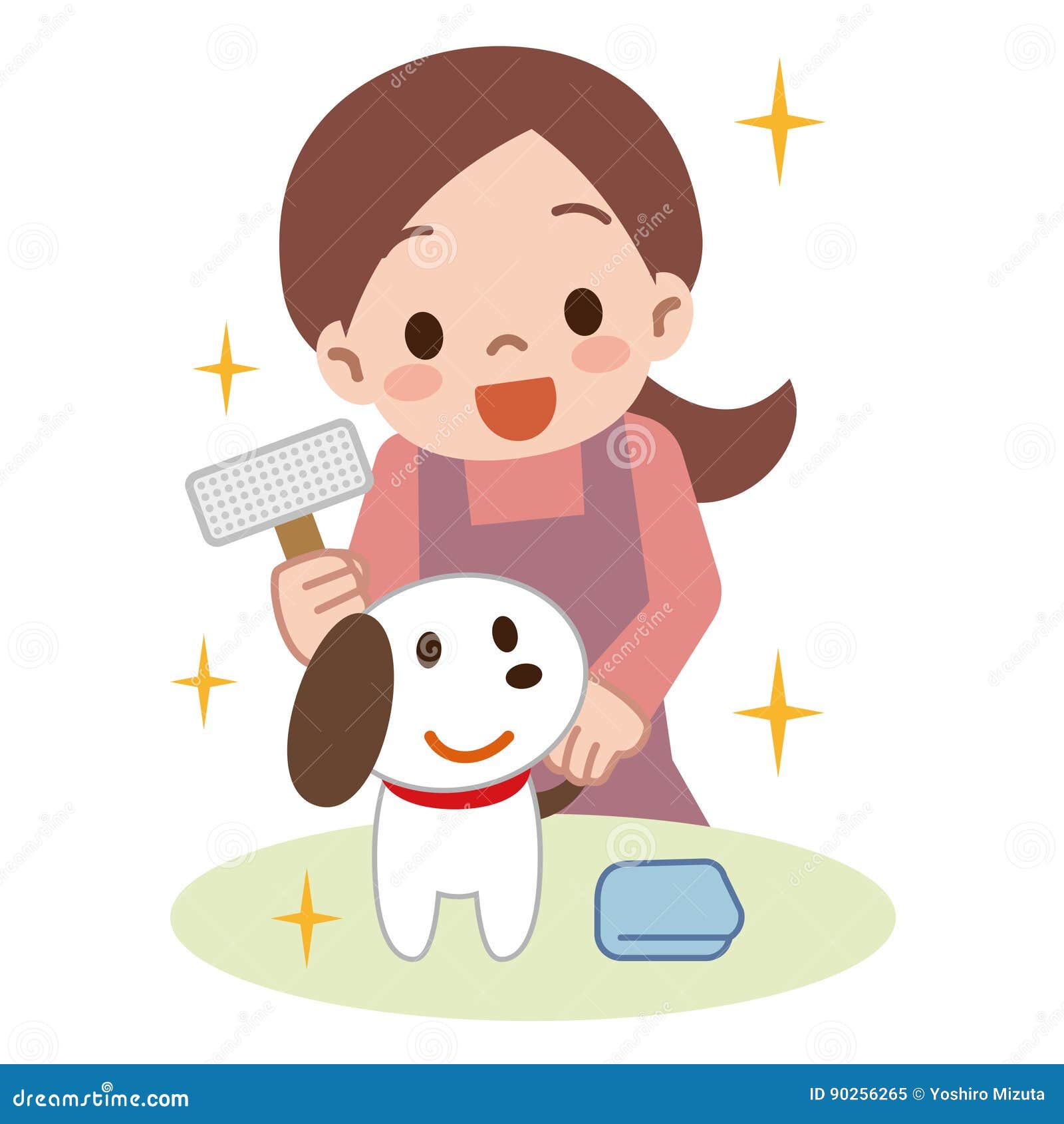 Young lady brushing a dog stock vector. Illustration of female - 90256265