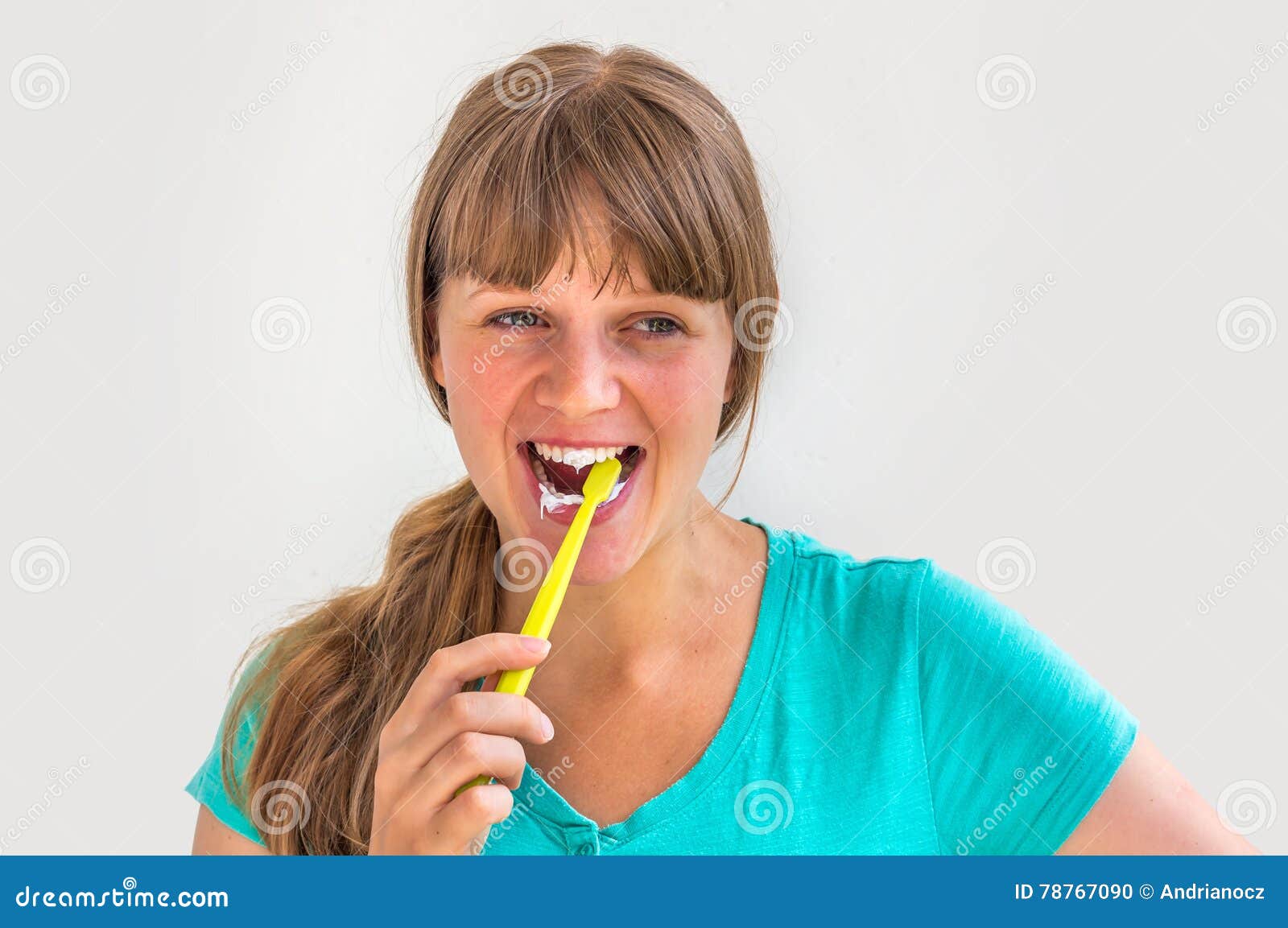 Young Lady Brushing Teeth in the Morning Stock Photo - Image of female ...