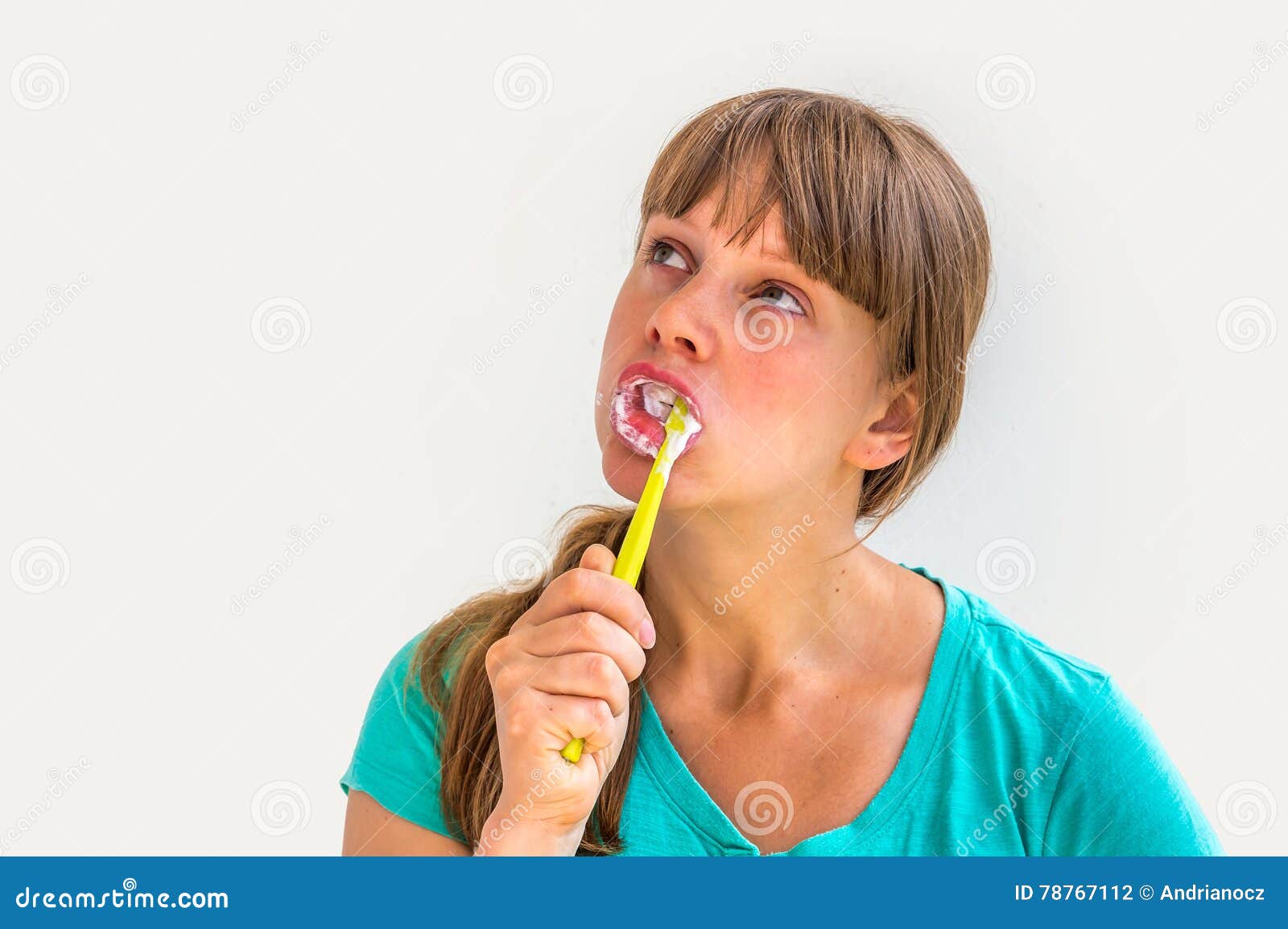 Young Lady Brushing Teeth in the Morning Stock Photo - Image of people ...