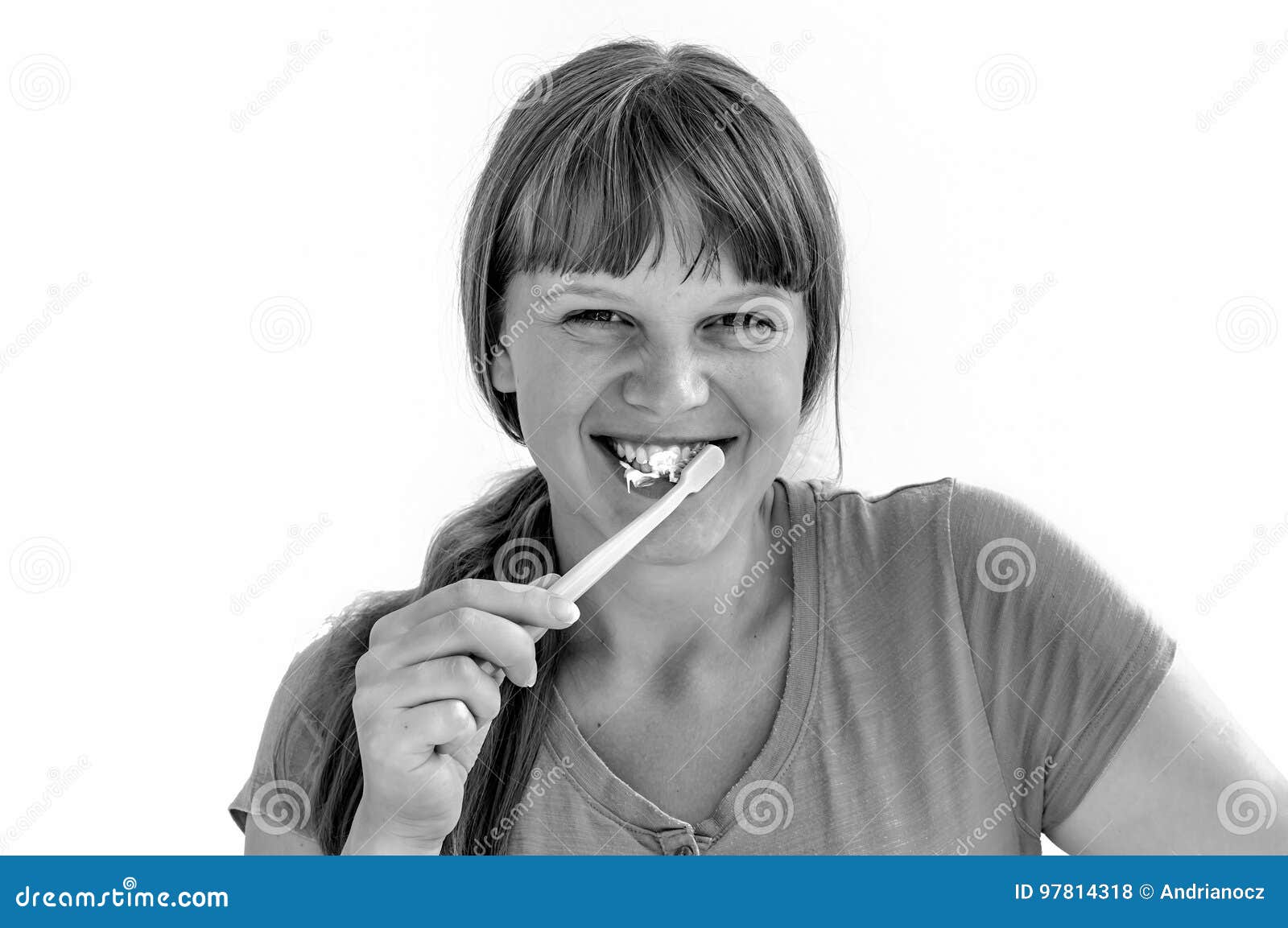 Young Lady Brushing Teeth in the Morning Stock Photo - Image of health ...