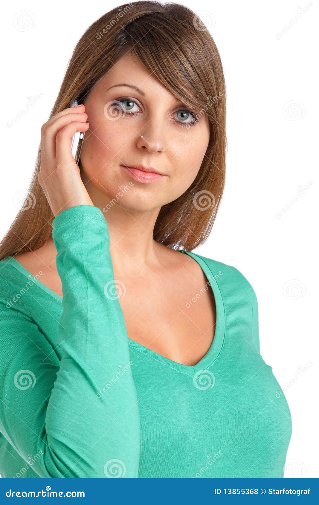 Young lady calling stock photo. Image of call, green - 13855368