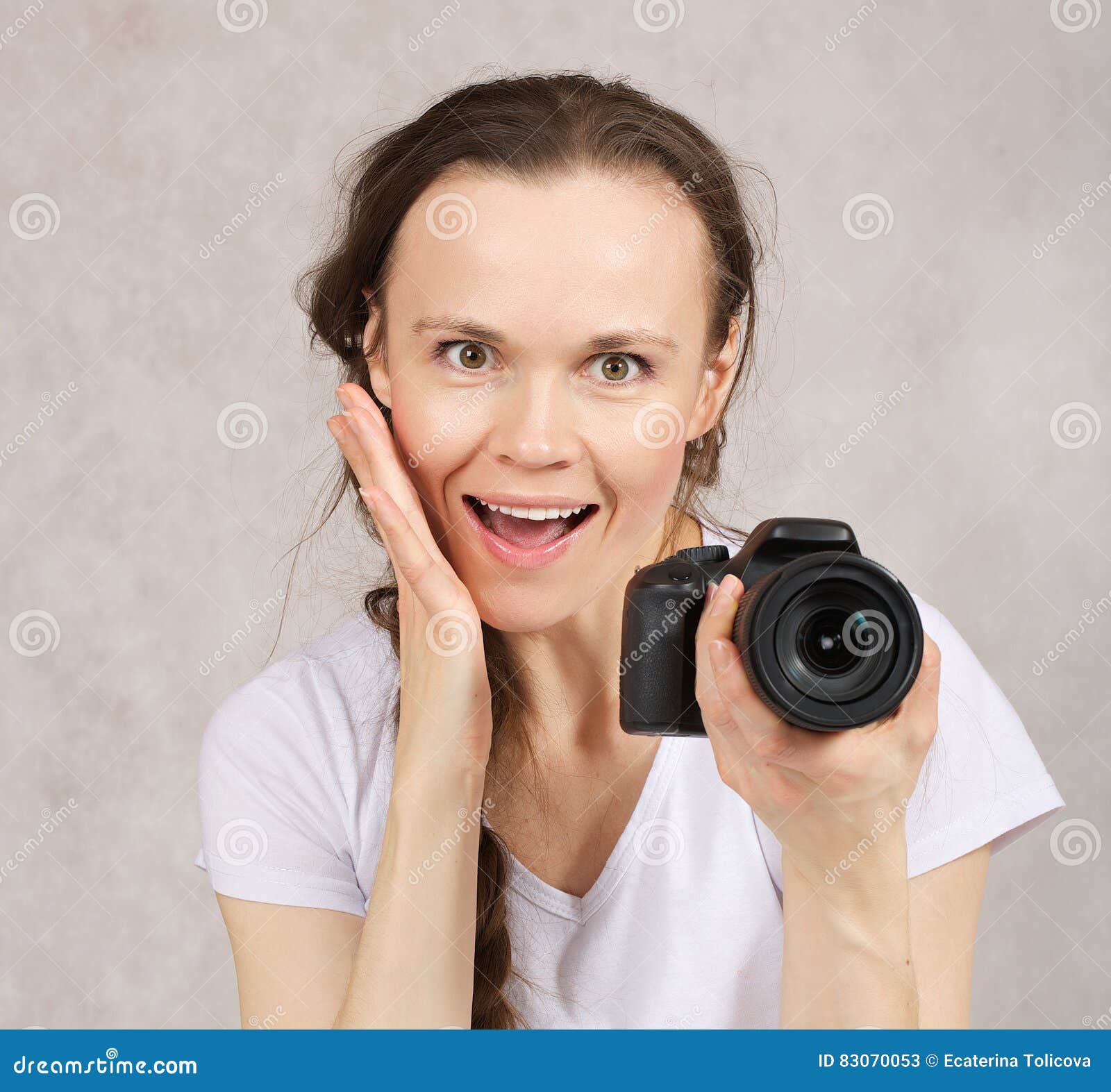 Young lady with a camera stock image. Image of space - 83070053