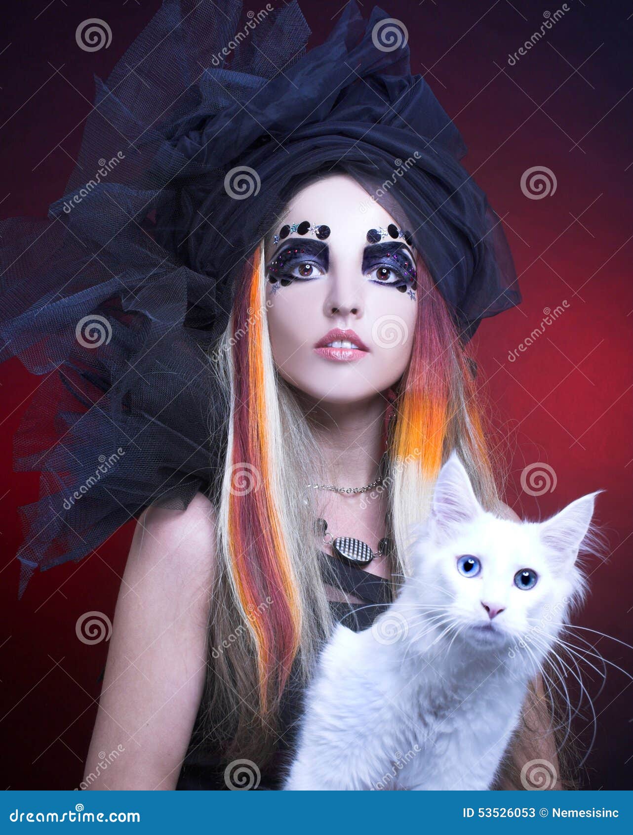 Young lady with cat. stock image. Image of female, fashion - 53526053