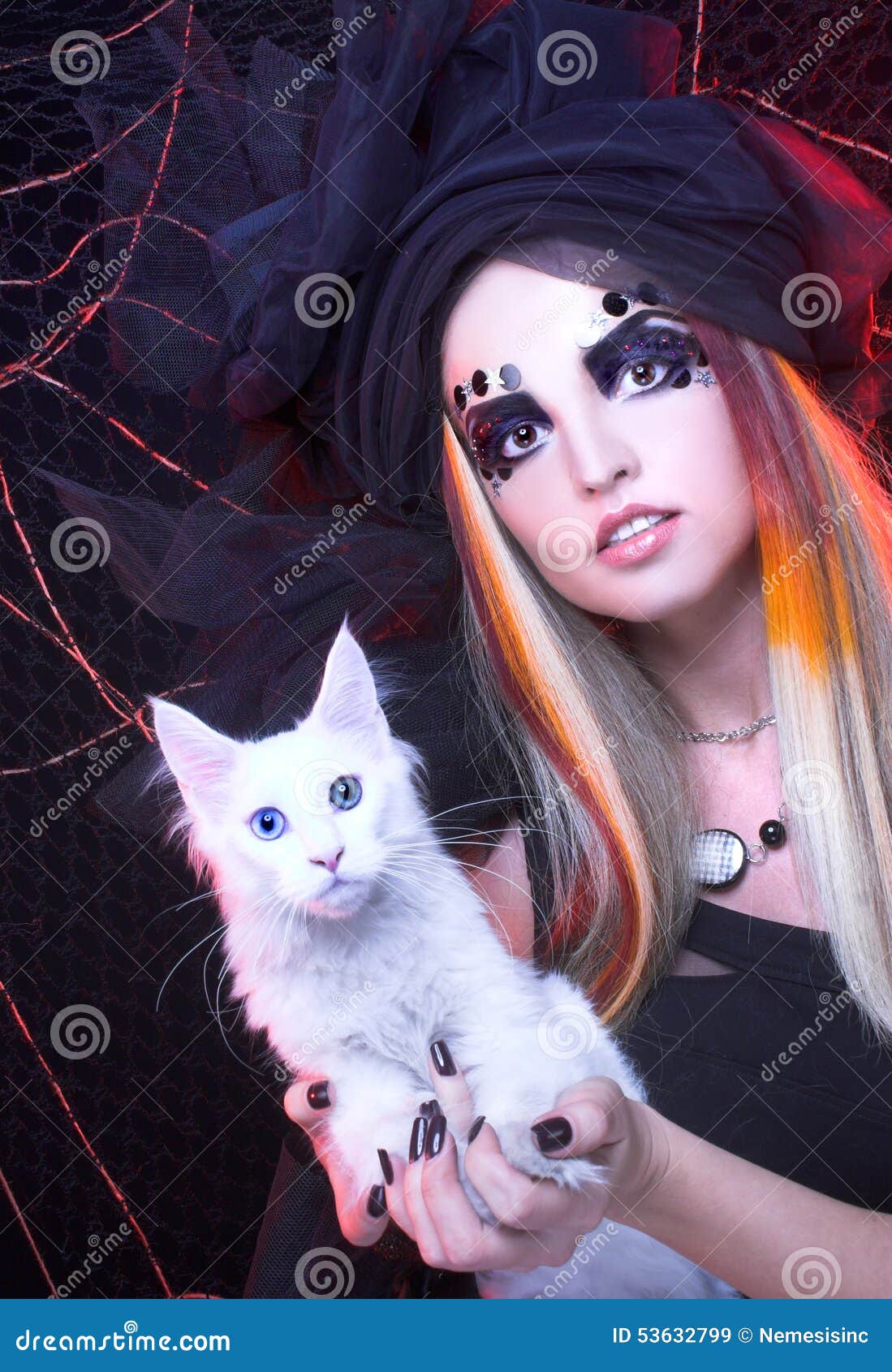Young lady with cat. stock image. Image of gothic, attractive - 53632799