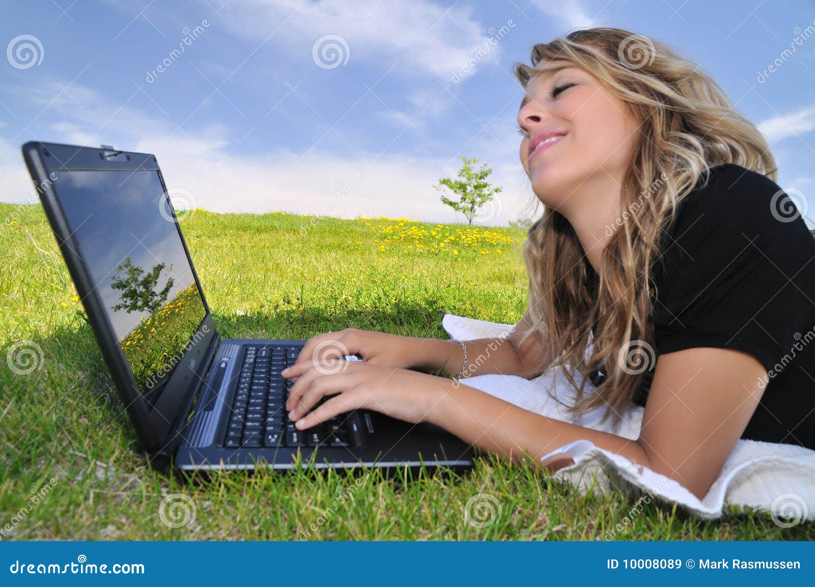 Young lady with computer stock image. Image of sunny - 10008089
