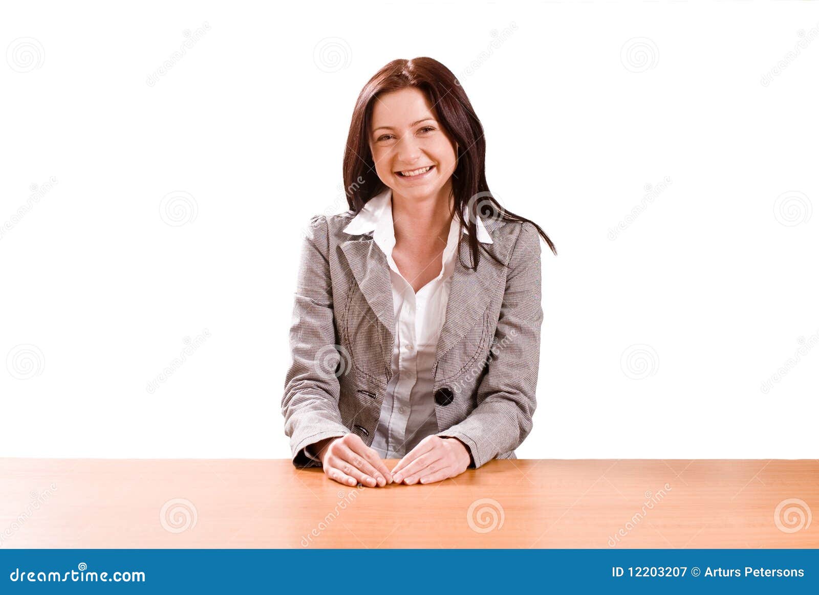 Young lady at desk stock image. Image of brunette, portrait - 12203207