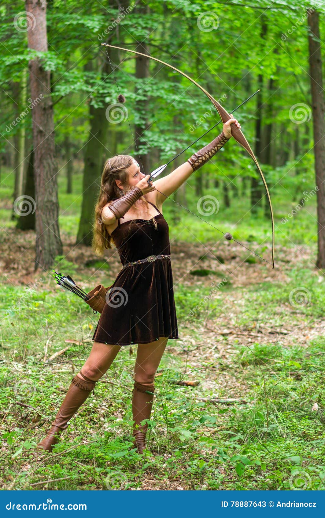 Young Lady Elf with a Long Bow Stock Image - Image of arrow, miss: 78887643