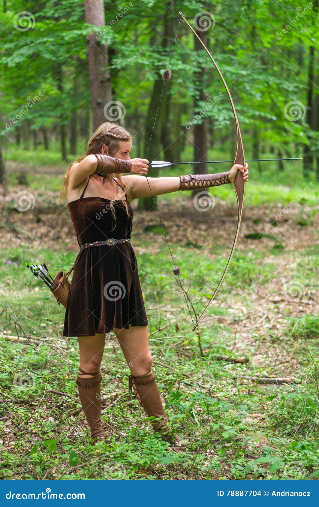 Young Lady Elf with a Long Bow Stock Photo - Image of defense, longbow ...