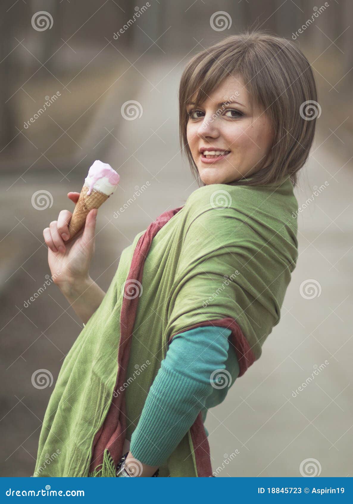 A Young Lady Enjoying an Ice Cream Cone Stock Image - Image of life ...